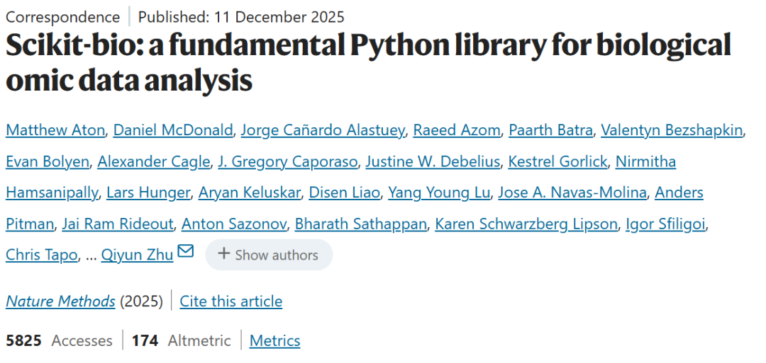 Nature Methods | 诸奇赟组-Scikit-bio：用于生物组学数据分析的基础Python库 - Py学习