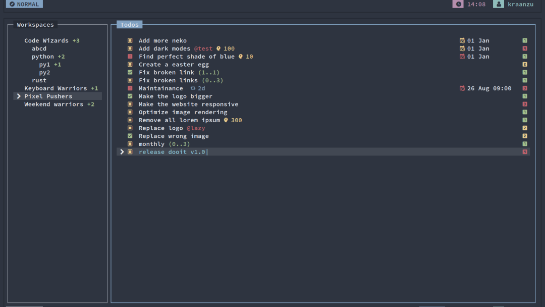 Github上开源的一款简洁高效的TUI待办事项管理器：dooit - Py学习