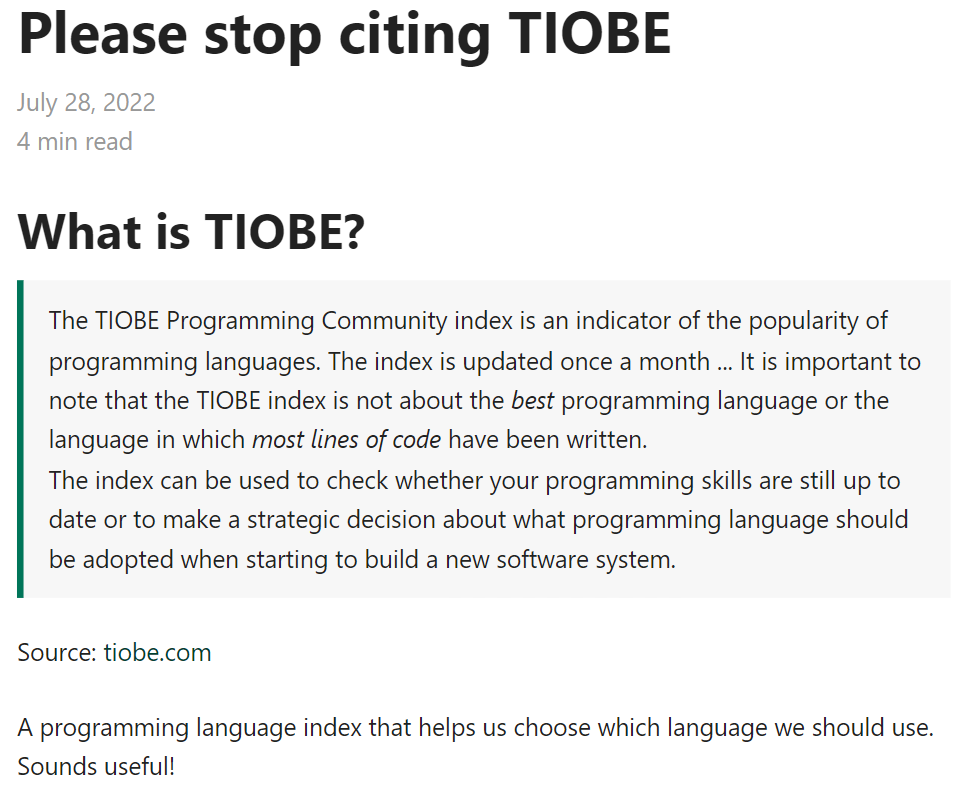 TIOBE 编程语言排行榜被 “喷” 了！ - 脉脉