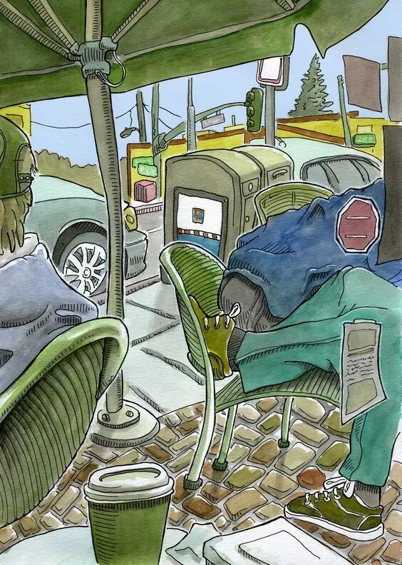 美式风格插画 画师Steven Reddy街头写生作品-腾讯游戏学堂