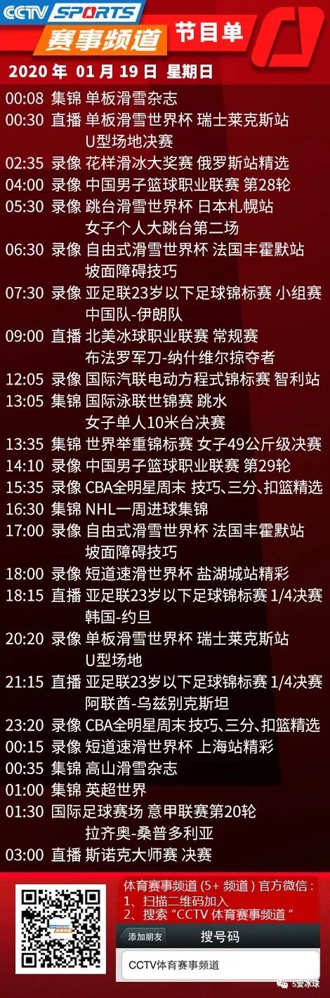 CCTV5+1月19日周日精彩节目抢先看_决赛