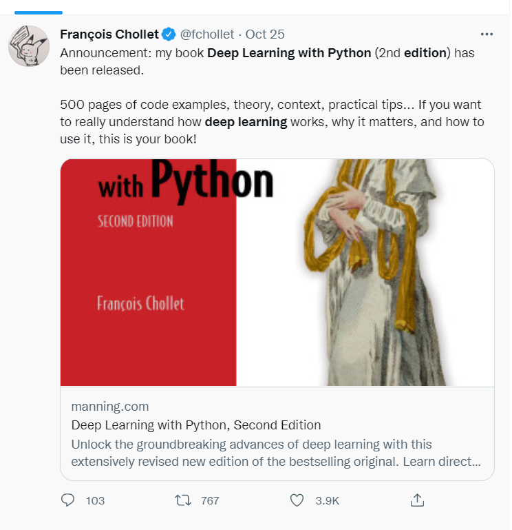 Keras作者François Chollet新书《Python深度学习》第二版，214页pdf！ - Py学习