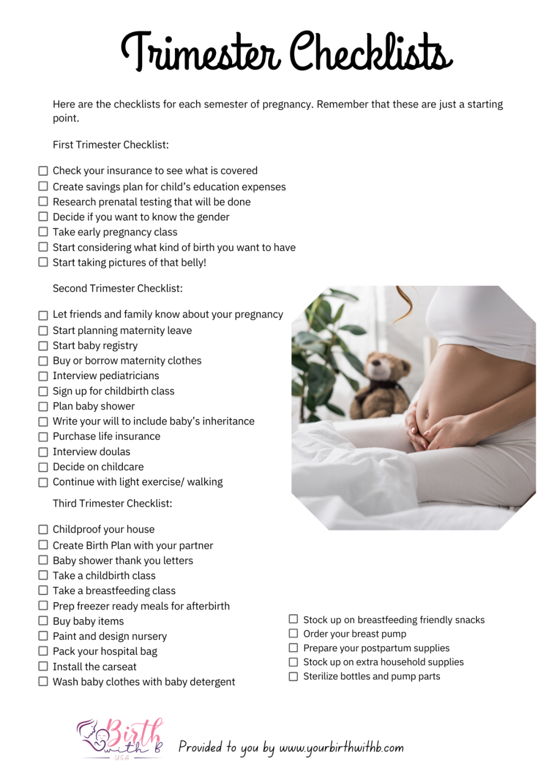 Pregnancy Checklists by Trimester – Birth with B