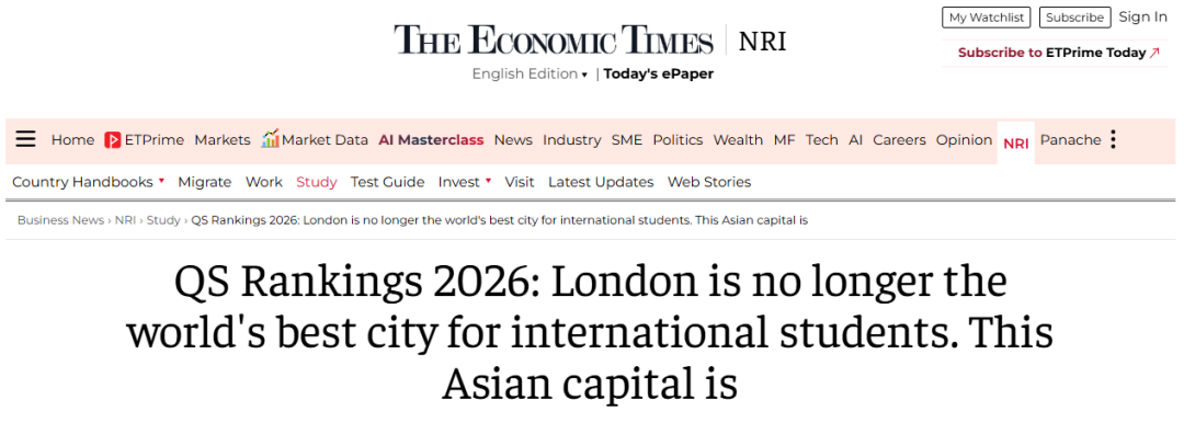 双语新闻：2026QS最佳留学城市排行大洗牌？稳坐6年冠军的伦敦跌出榜首，黑马登顶... - 英语家园