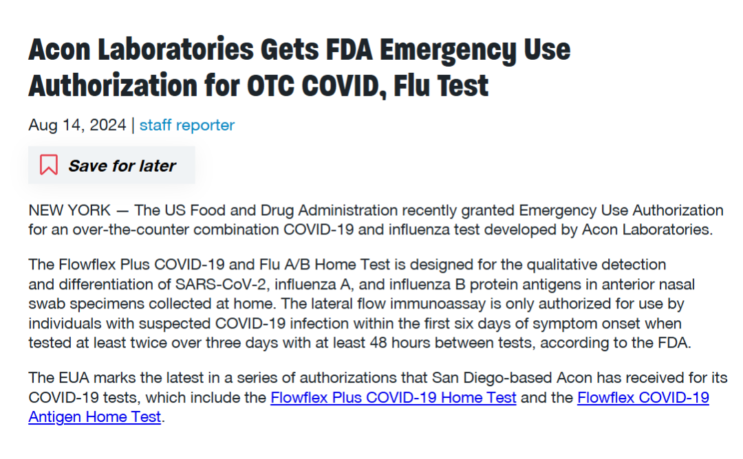 六家中国企业获得新冠甲乙流三联检自测EUA_CACLP体外诊断资讯网