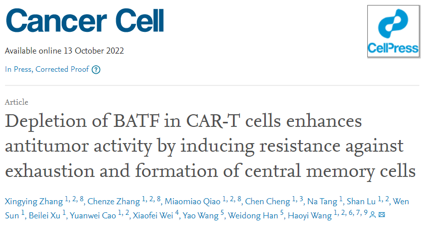 中科院最新《Cancer Cell》：敲掉转录因子 BATF，增强 CAR-T 的抗肿瘤活性 - 脉脉