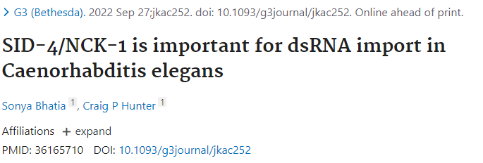 科学网—[转载]每日科研进展 l 2022.10.09 l SID-4/NCK-1 对秀丽隐杆线虫的 dsRNA 摄入很重要 - 李海超的博文