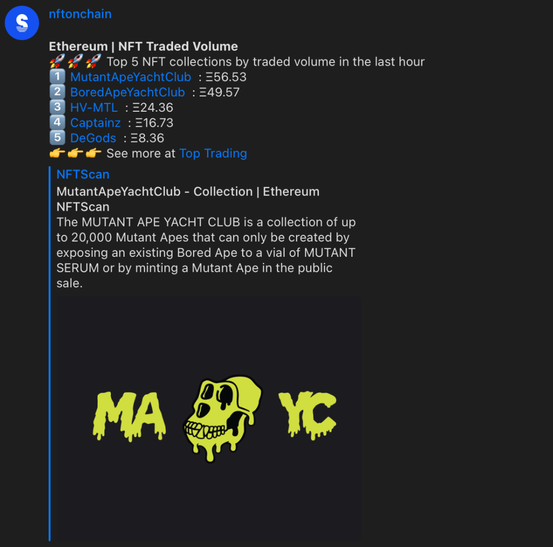 NFTScan 推出「nftonchain」Telegram channel 实时推送链上 NFT 热点数据 - 币界网